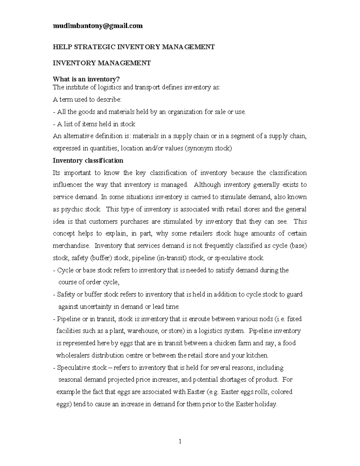 HELP Strategic Inventory Management westland - HELP STRATEGIC INVENTORY ...