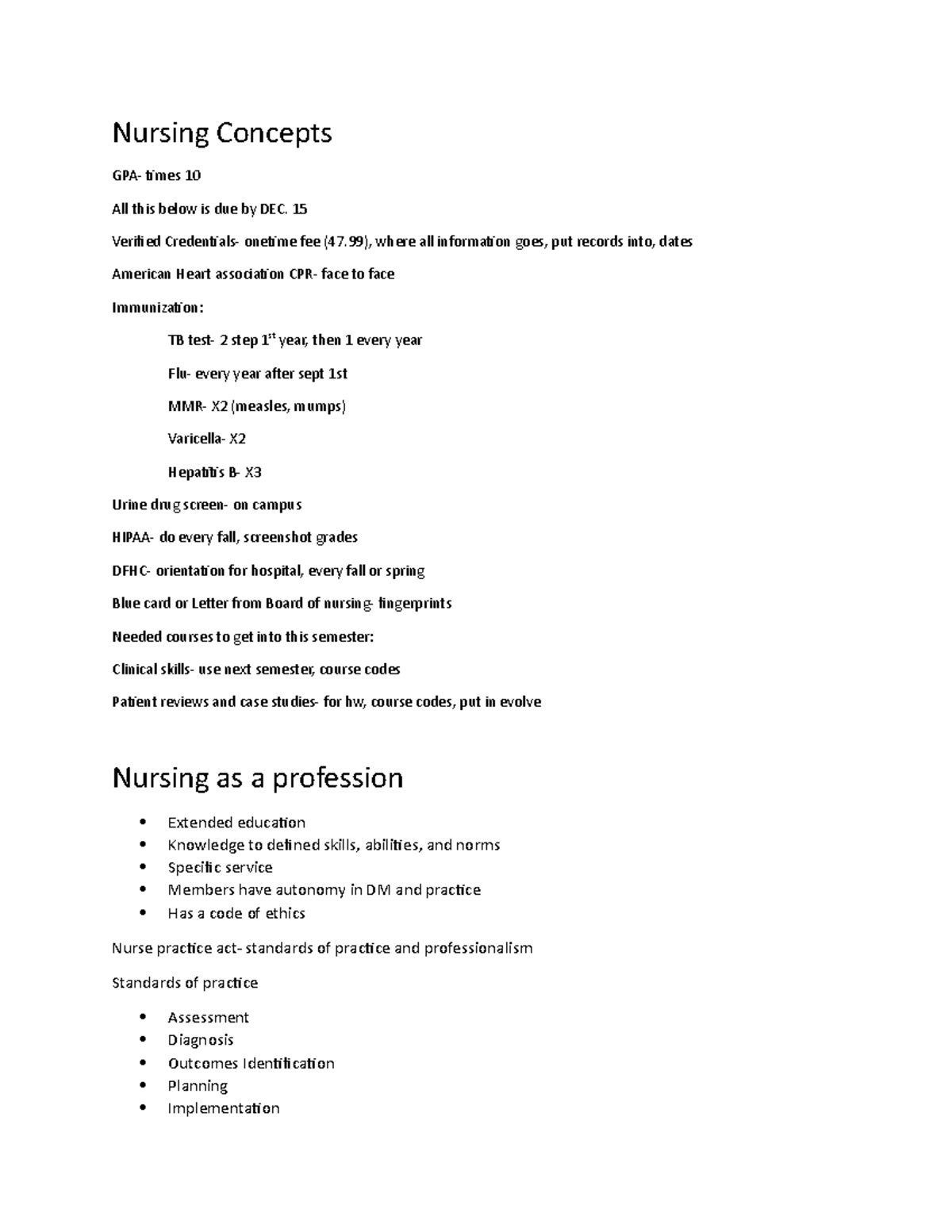 Nursing Concepts - lecture notes - Nursing Concepts GPA- imes 10 All ...