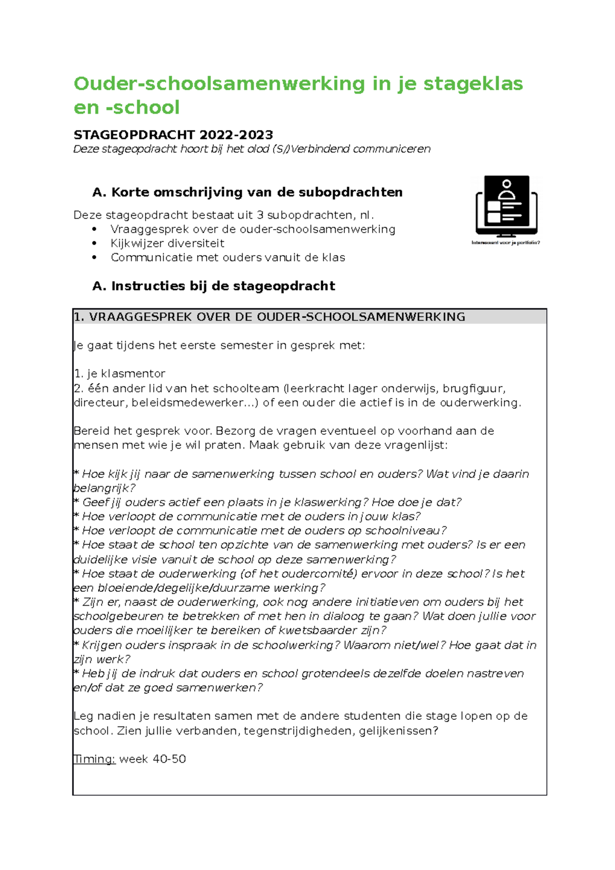 2223 stageopdracht s verbindend communiceren - Ouder-schoolsamenwerking ...