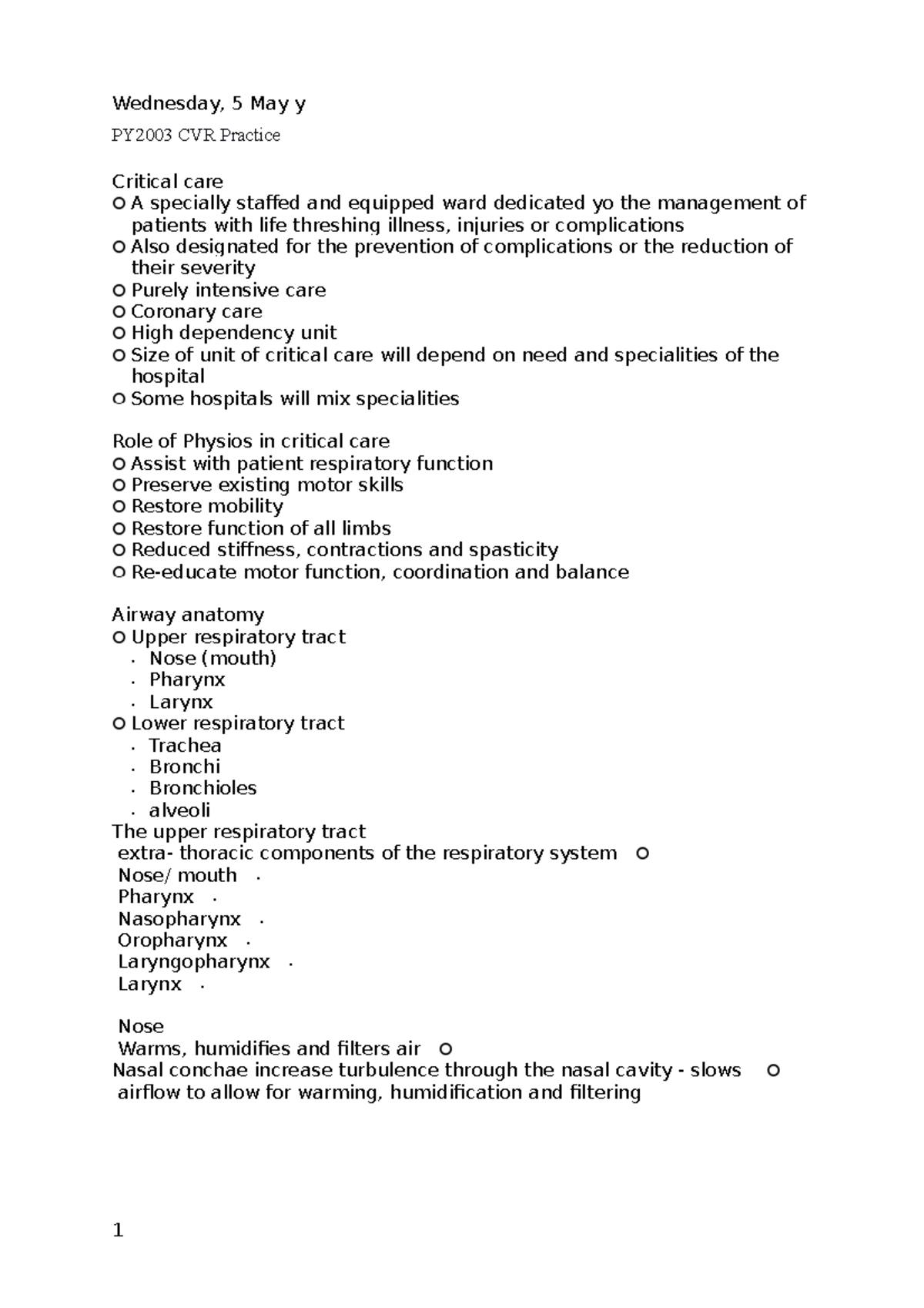 PY2003 CVR Practice - PY2003 CVR Practice Critical care A specially ...