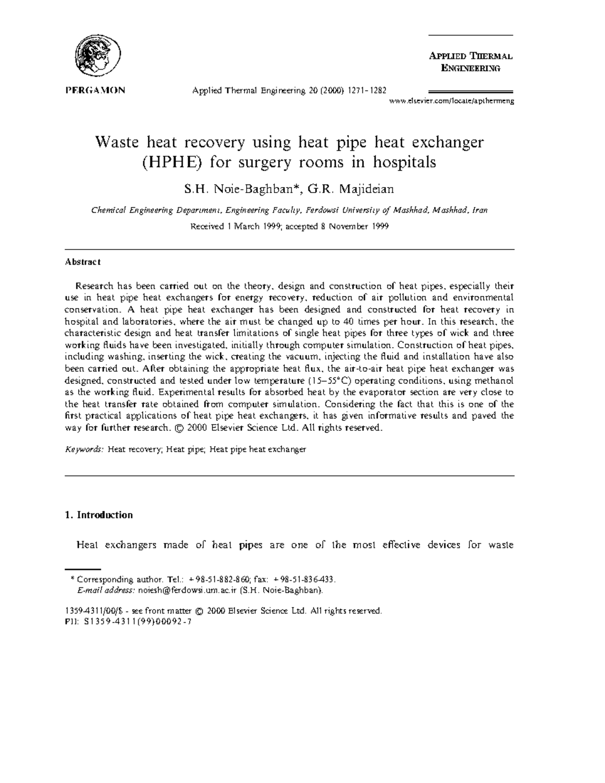 HT waste h T pipe - Applied Thermal Engineering 20 Waste heat recovery ...