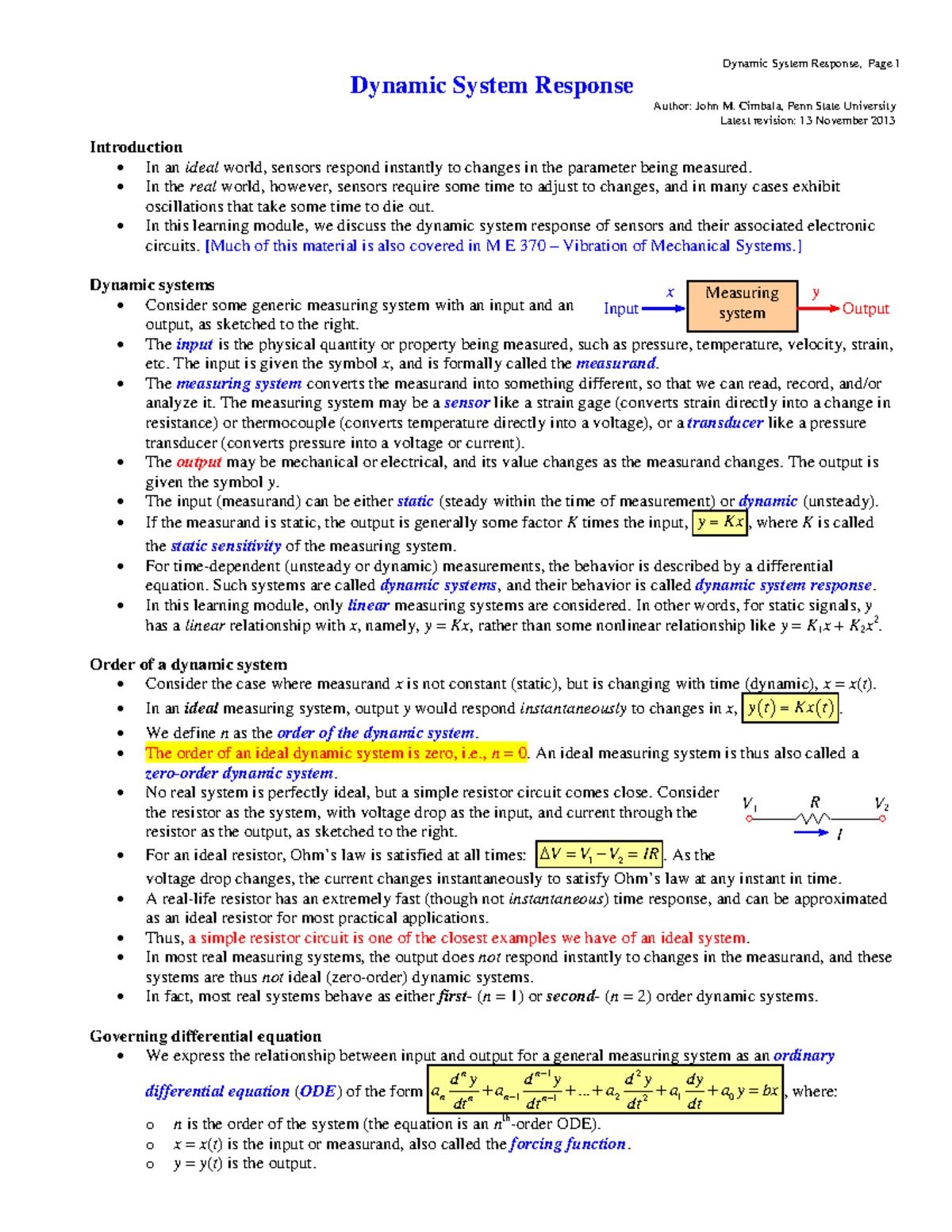 System Dynamics Introduction Notes - Dynamic System Response Author ...