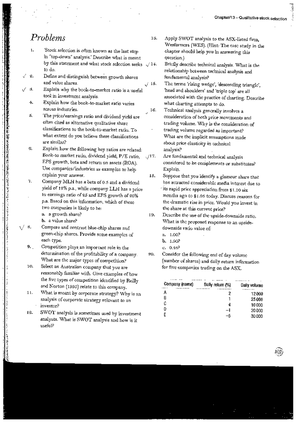 Tutorial Questions for Behavioural Finance & Technical Analysis Lecture ...