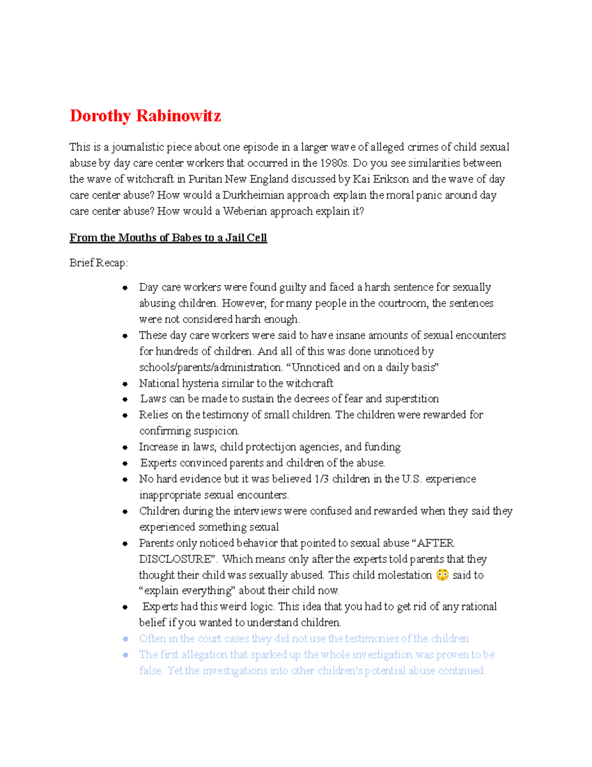 Sociol 3 part 5 - study guide - Dorothy Rabinowitz This is a ...