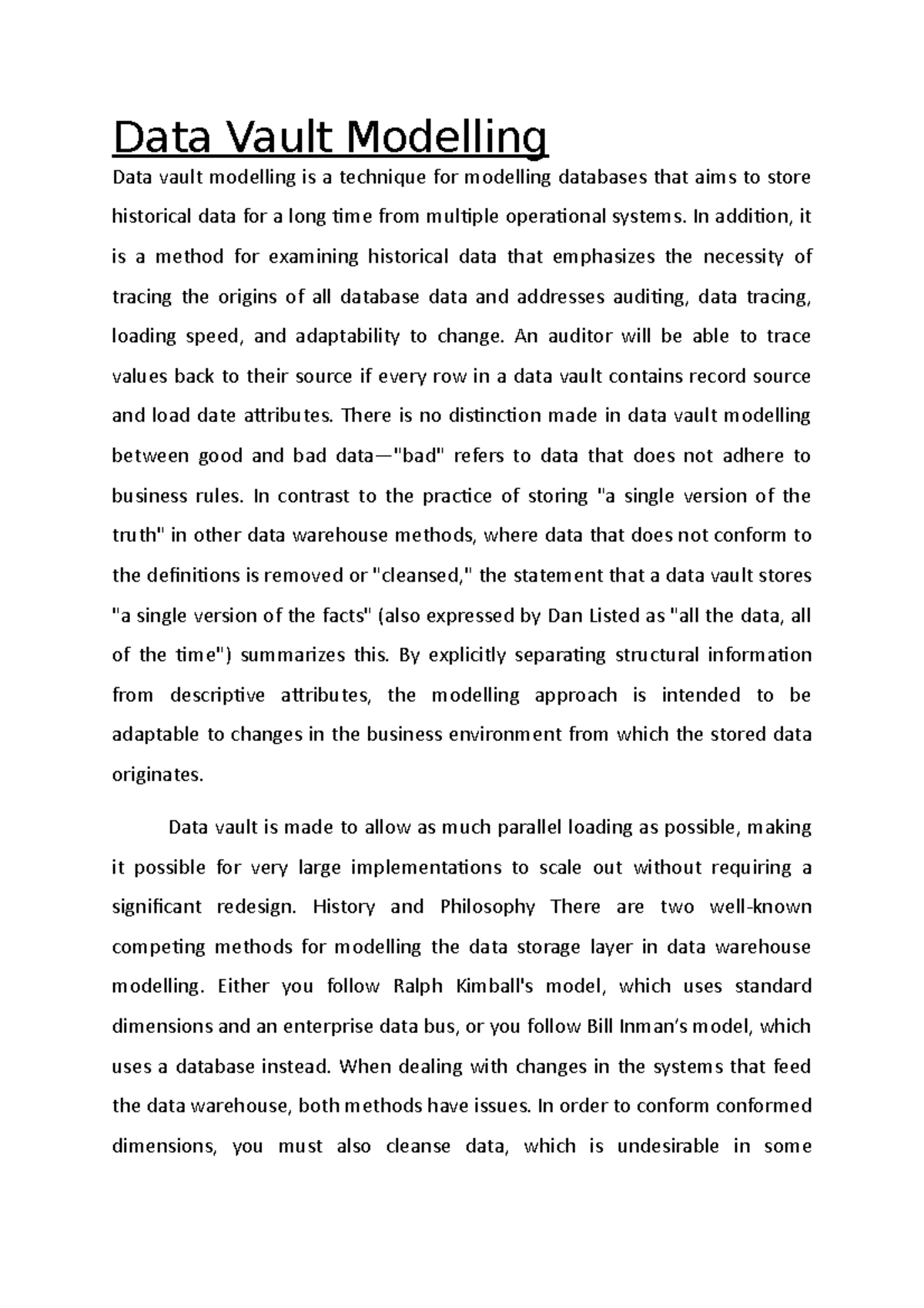 Data Vault Modelling - Data Vault Modelling Data vault modelling is a ...