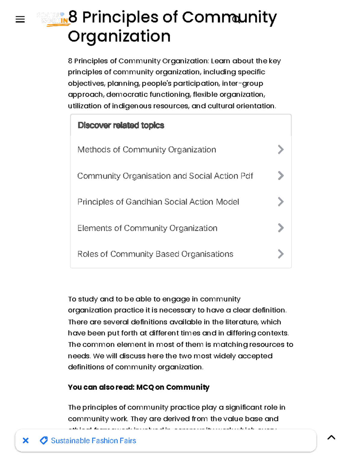 8 Principles of Community Organization - Discover related topics ...