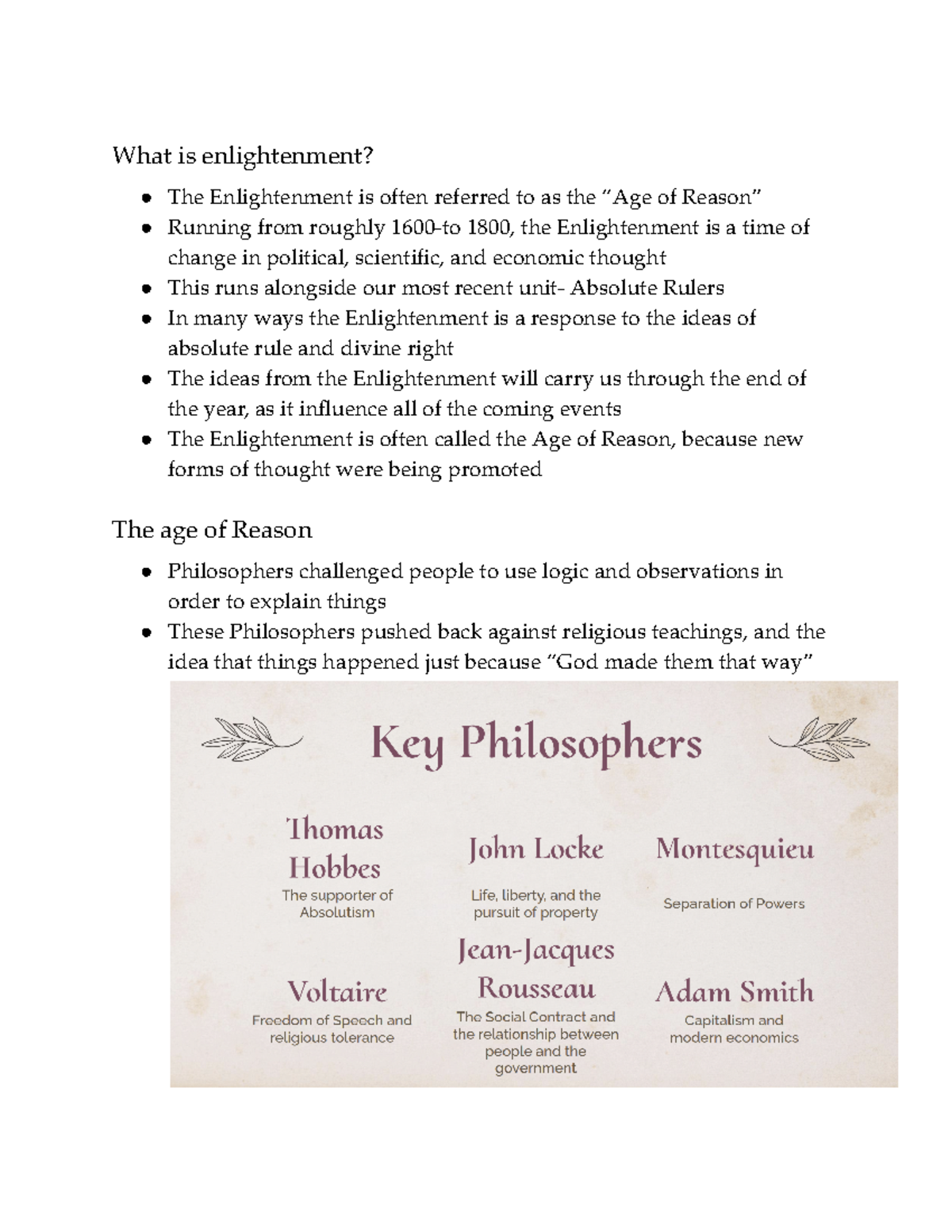 Unit 5 History notes - What is enlightenment? The Enlightenment is ...