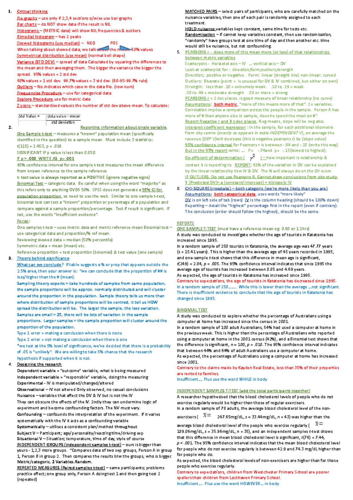 Exam Cheat Sheet FOS - Std Value = data value - mean std deviation ...
