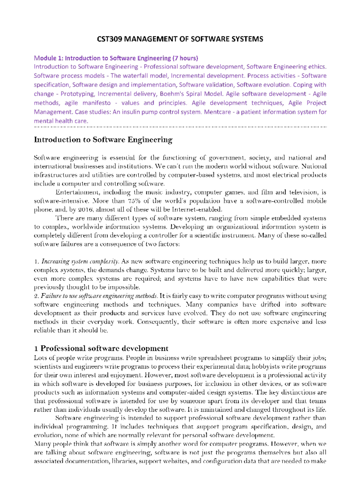Module 1 - CST309 MANAGEMENT OF SOFTWARE SYSTEMS Module 1: Introduction ...
