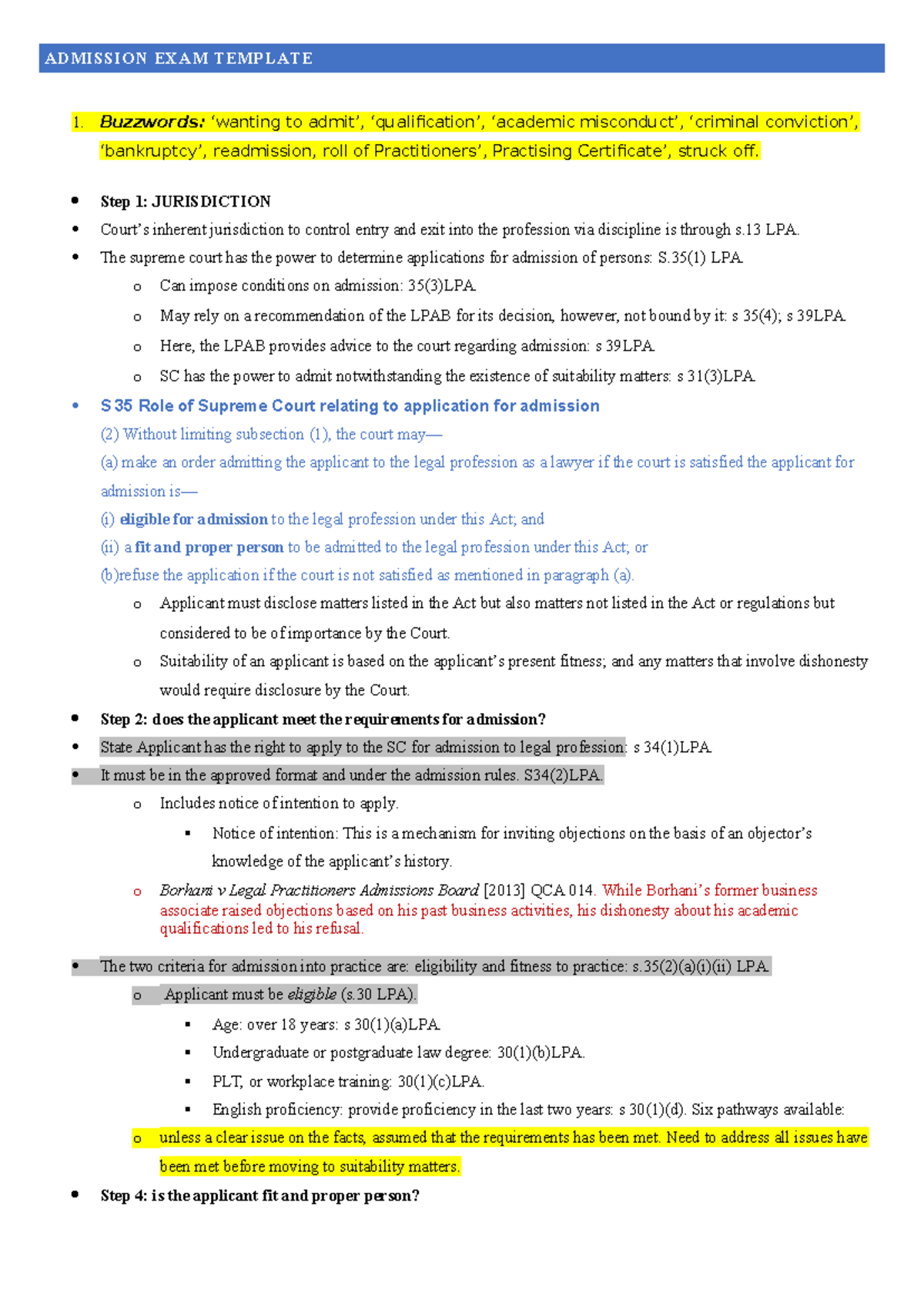 Admission exam template - ADMISSION EXAM TEMPLATE Buzzwords: ‘wanting ...