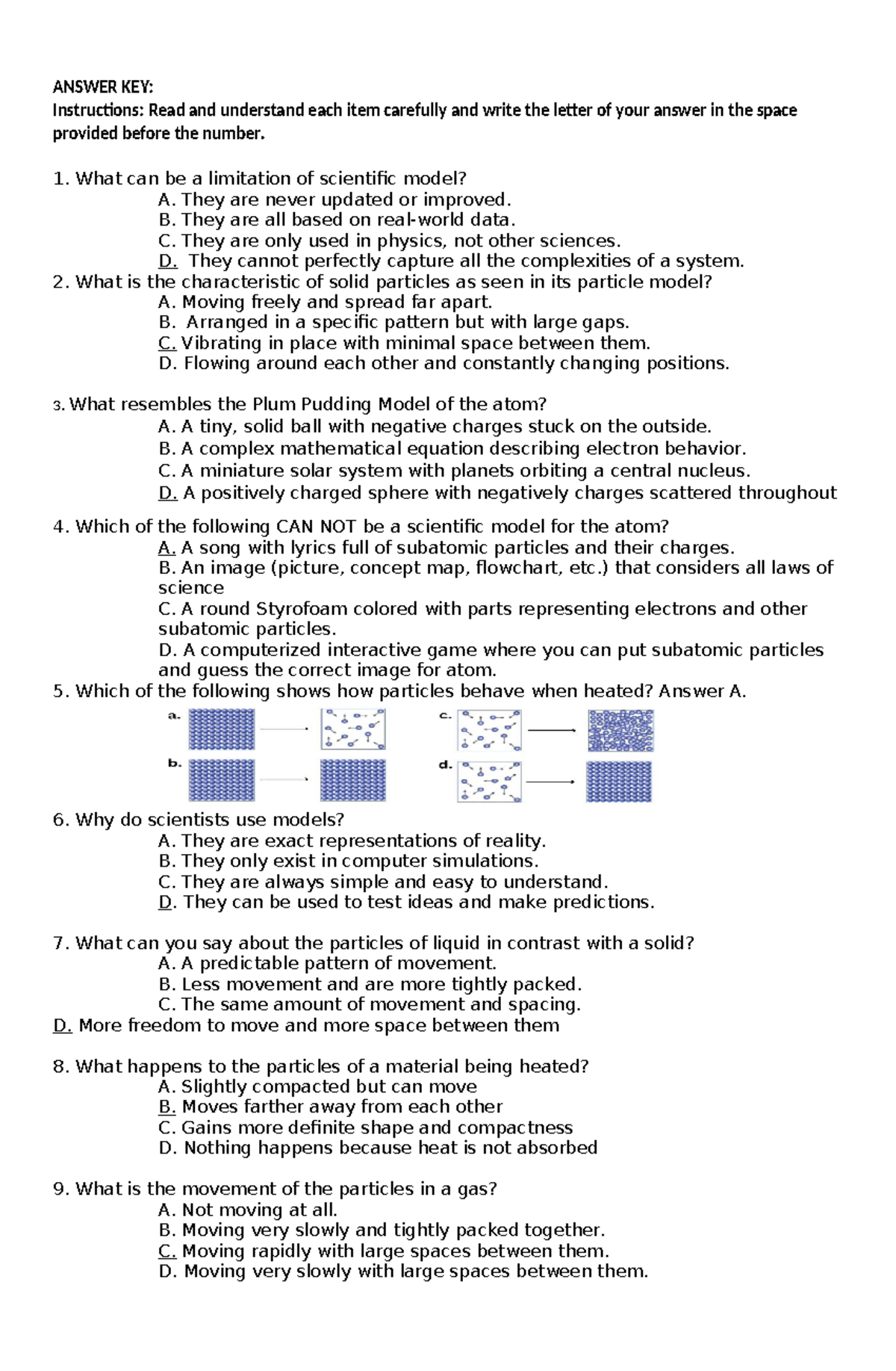 Science 7, Review - notes - ANSWER KEY: Instructions: Read and ...