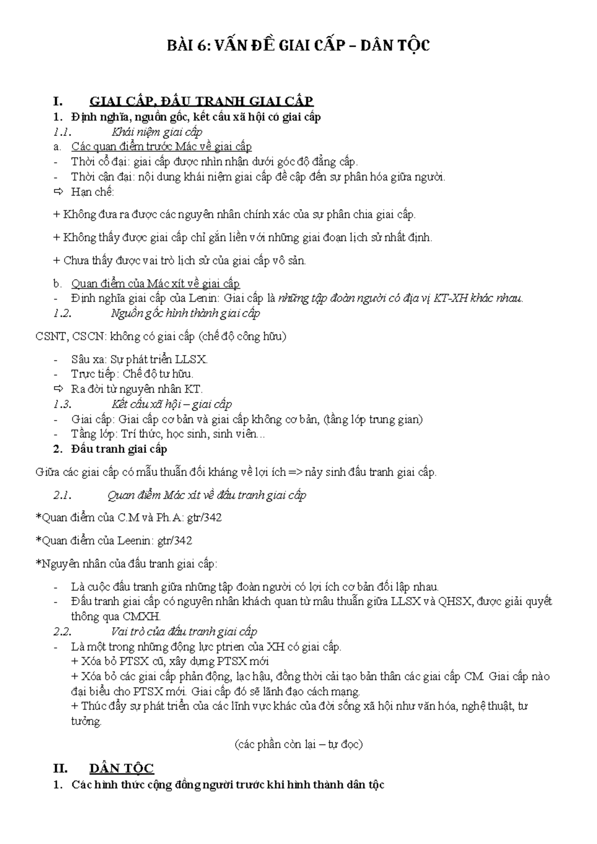 VẤN ĐỀ GIAI CẤP - DÂN TỘC - BÀI 6: V ẤN Đ Ề GIAI C ẤP – DÂN T ỘC I ...