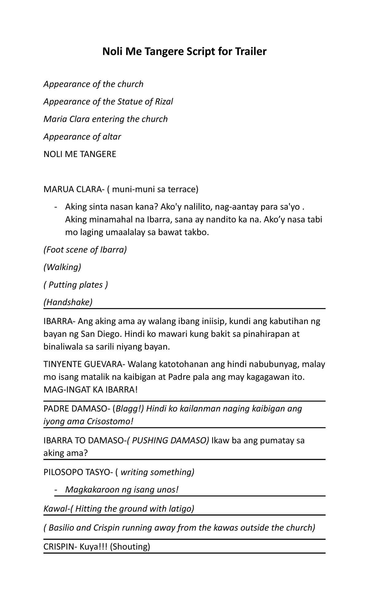 Trailer Script FOR NOLI ME Tangere - Noli Me Tangere Script for Trailer Appearance of the church ...