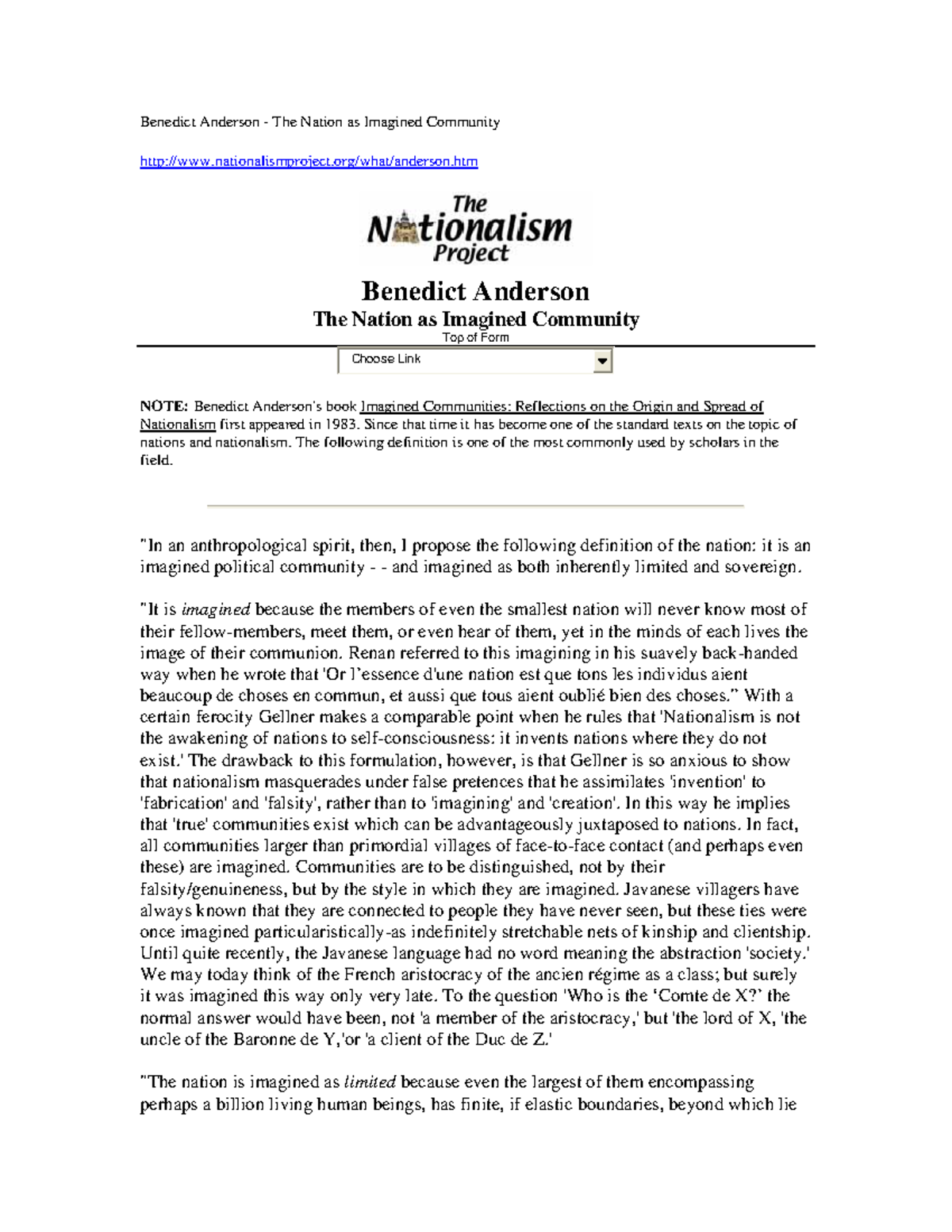 Anderson-Imagined Community - Benedict Anderson - The Nation as ...