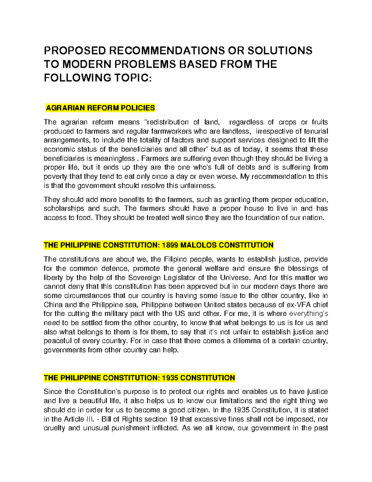 RPH - Proposed Recommendations or Solutions to Modern Problems ...