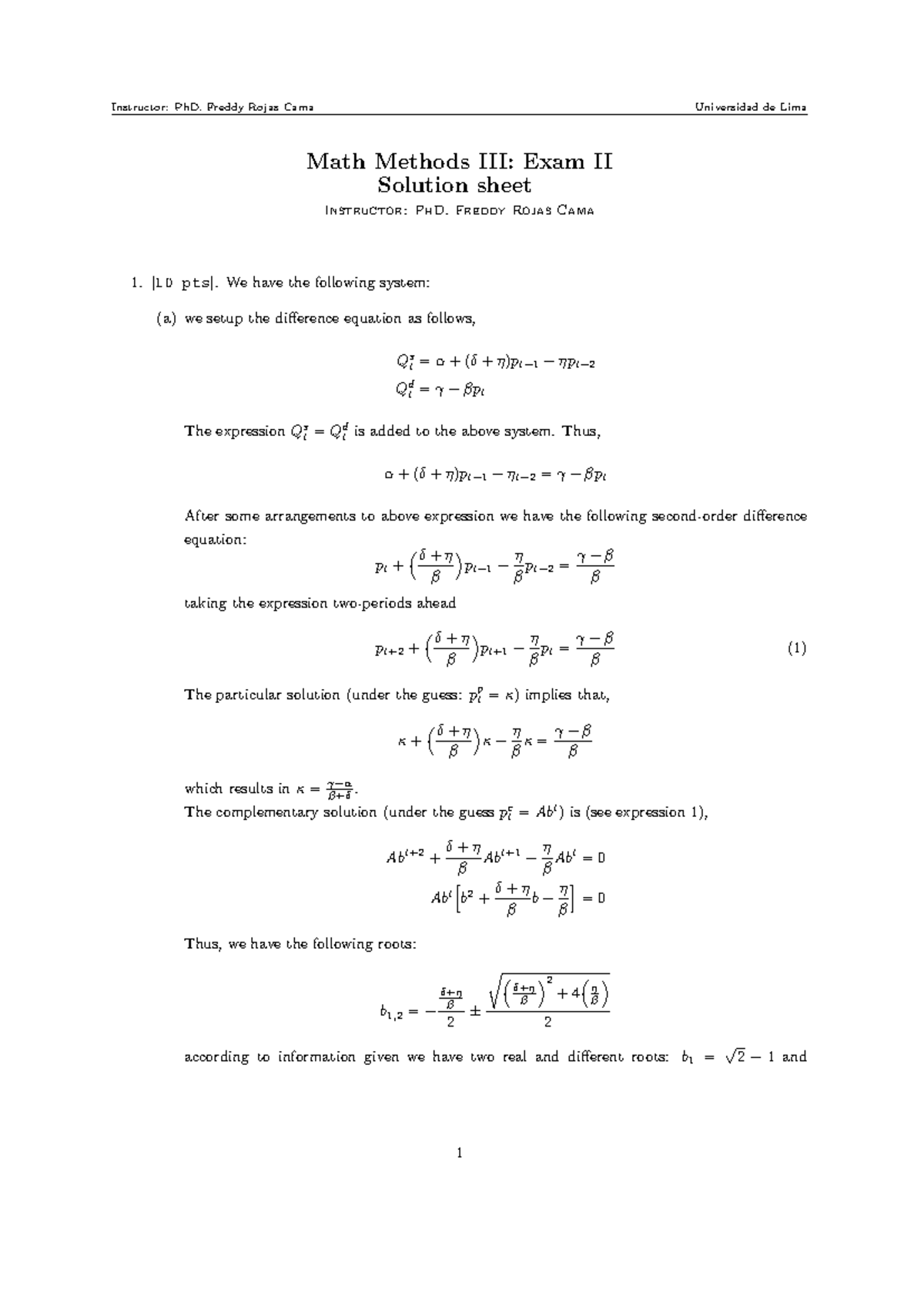 Solution-exam-II freddy rojas cama - Math Methods III: Exam II Solution ...
