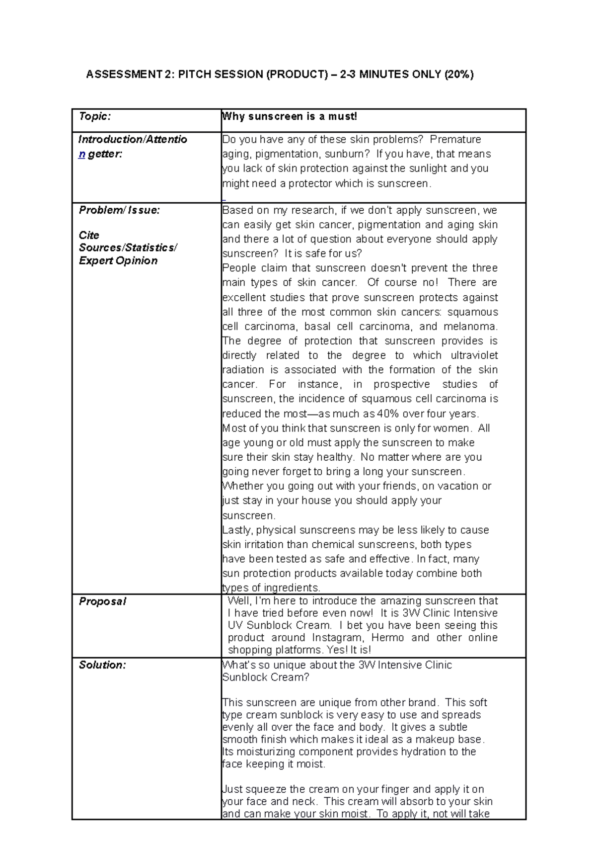 Pitching Template - ASSESSMENT 2: PITCH SESSION (PRODUCT) – 2-3 MINUTES ...