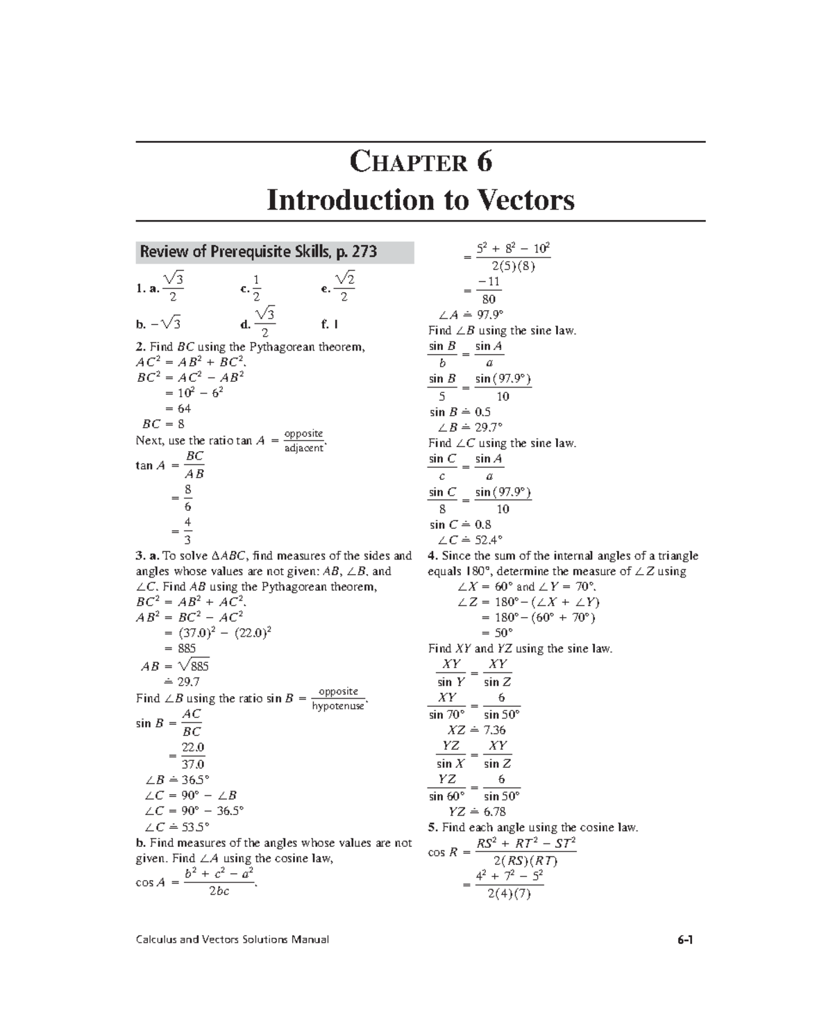 Mcv4u ch 6 nelson solutions - Review of Prerequisite Skills, p. 273 a ...