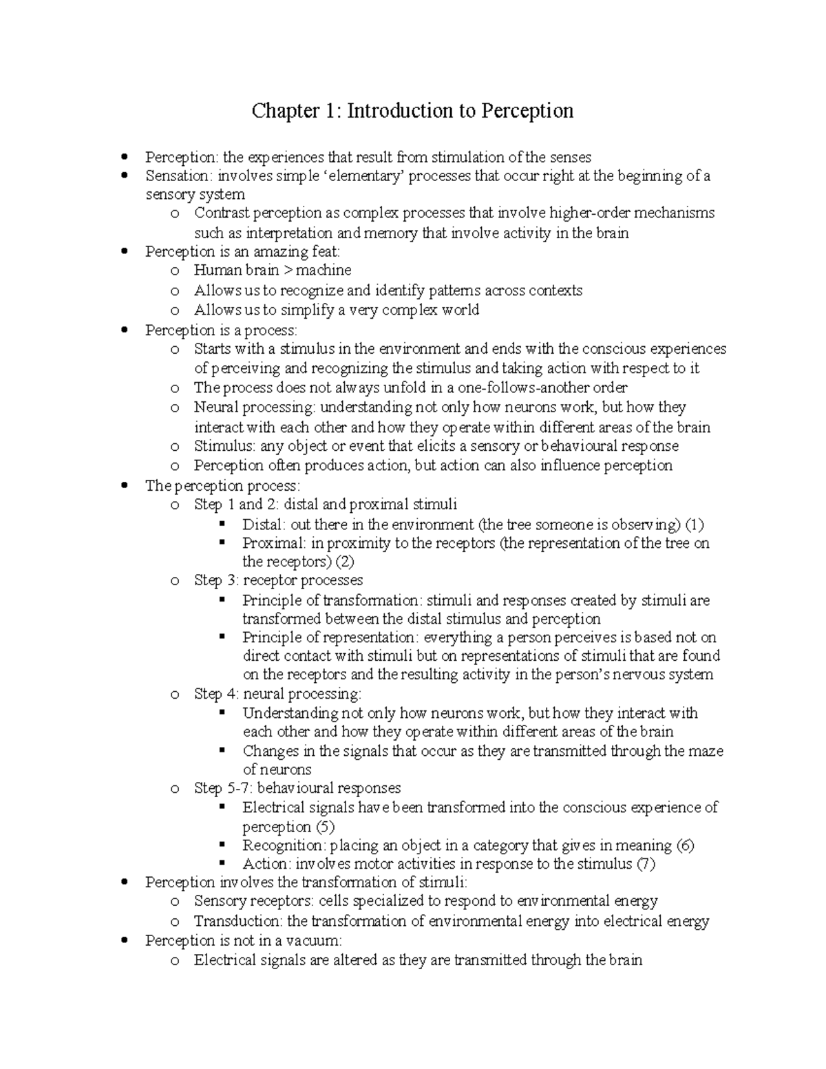 Chapter 1 - Introduction to Perception - Studocu