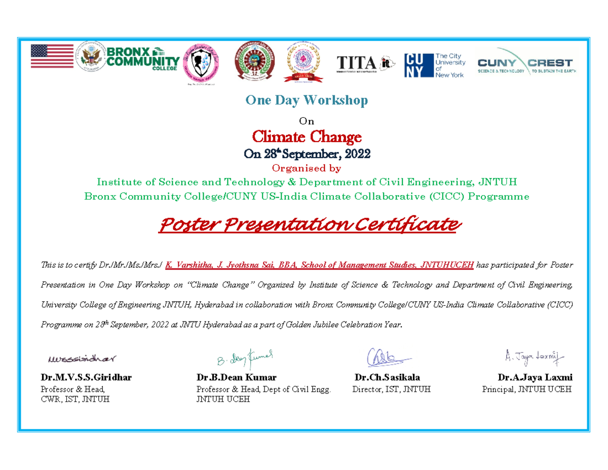Poster certificates - .... - On Climate Change On 28 th September, 2022 ...