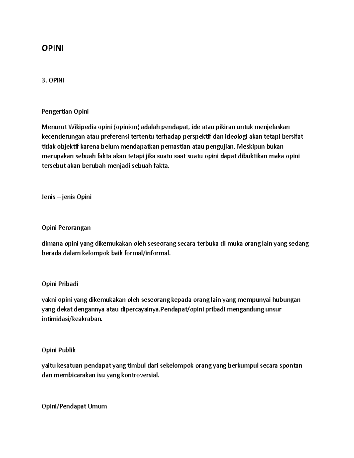 Opini - materi buat belajar - OPINI 3. OPINI Pengertian Opini Menurut ...
