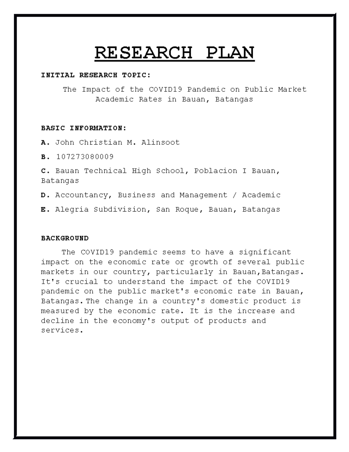 Research PLAN .... - RESEARCH PLAN INITIAL RESEARCH TOPIC: The Impact ...