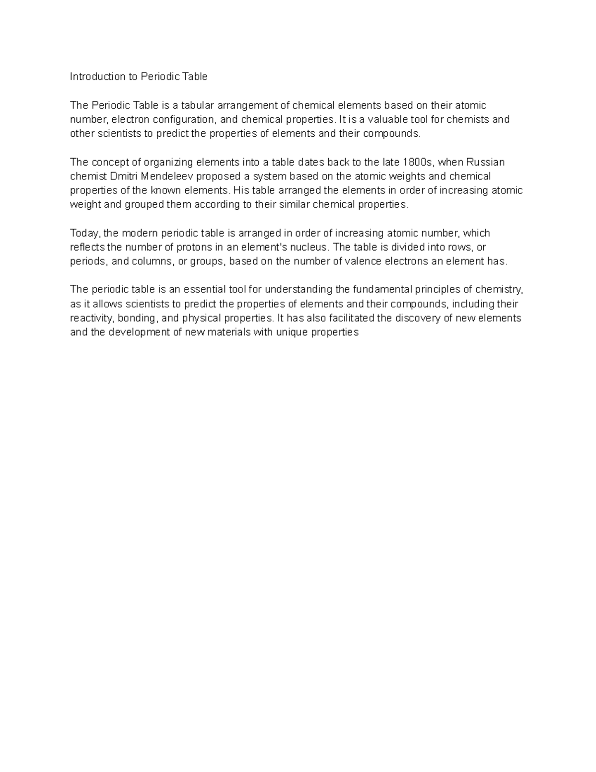 Introduction to Periodic Table - It is a valuable tool for chemists and ...