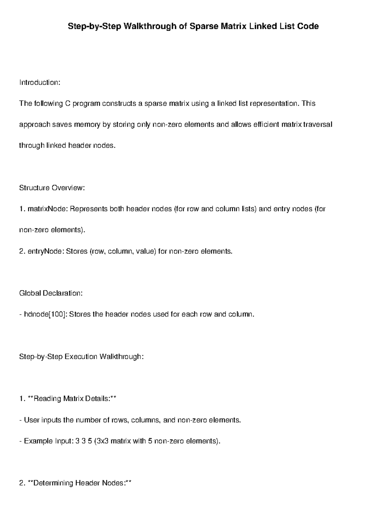 Sparse Matrix Code Walkthrough - Step-by-Step Walkthrough of Sparse ...