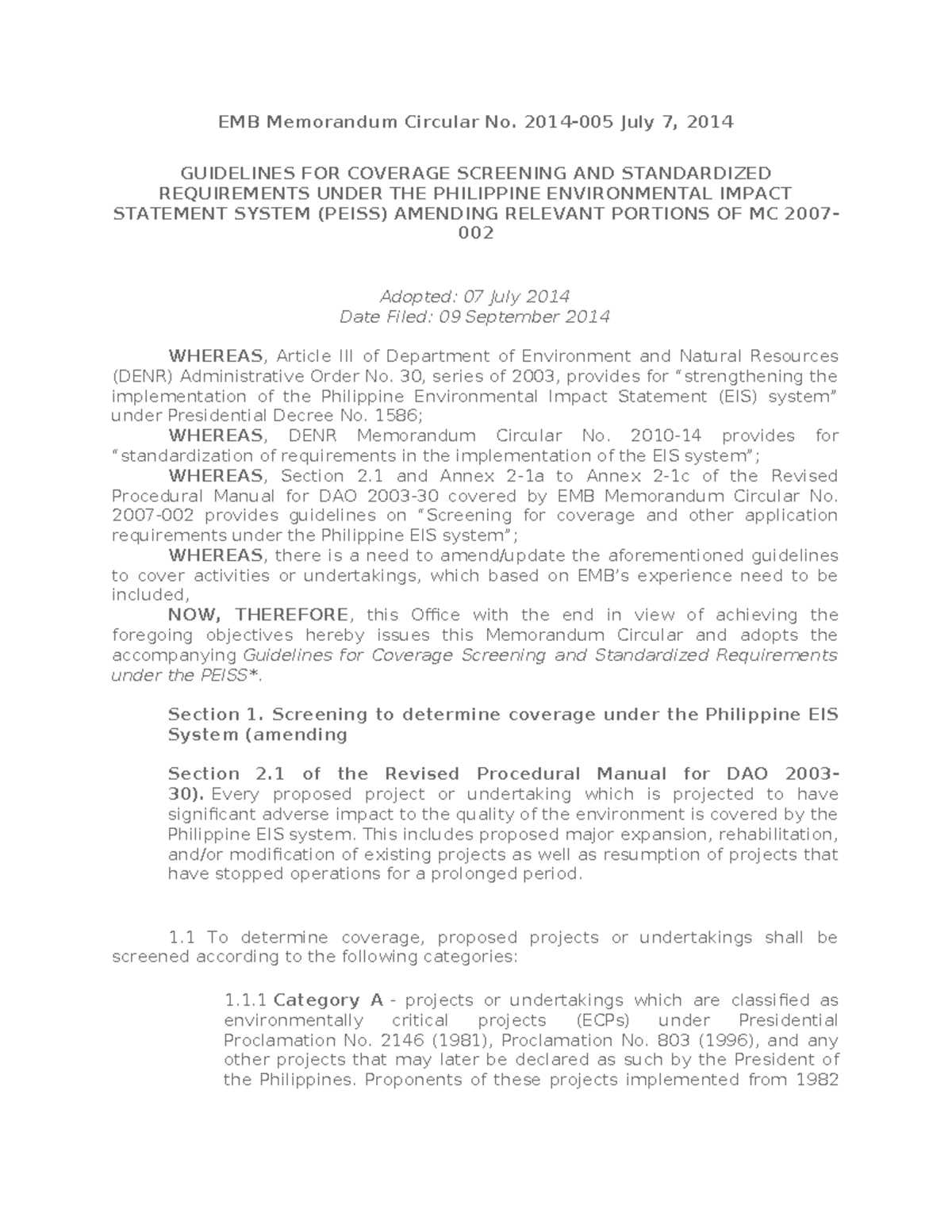 EMB Memorandum Circular No2014-005 July72014 - EMB Memorandum Circular ...