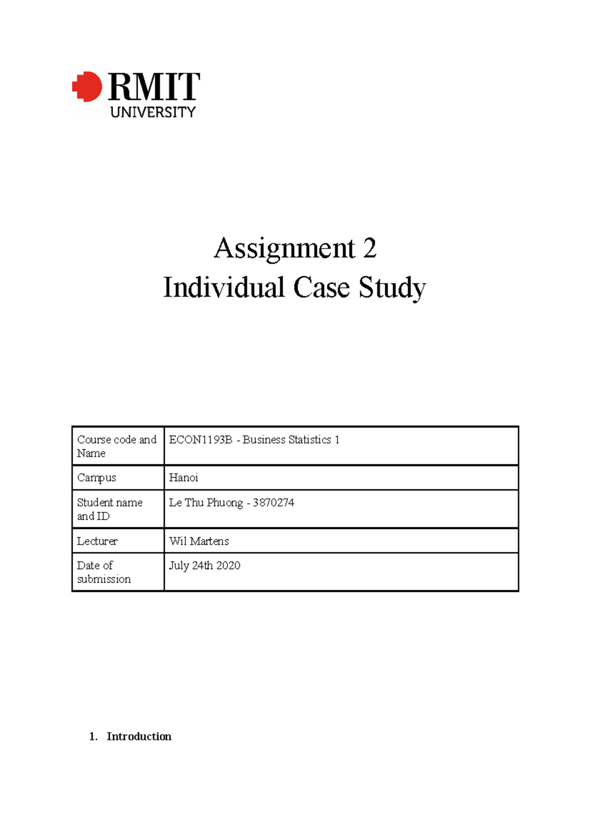 Bstat - Assignment 2 - CR - Assignment 2 Individual Case Study Course ...