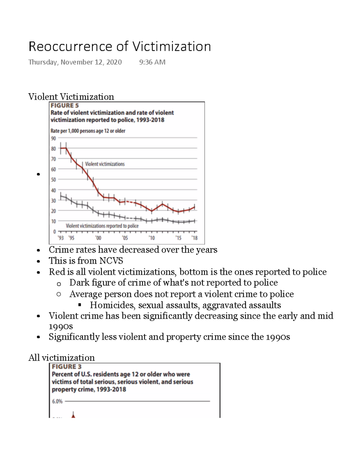 Reoccurrence of Victimization - Violent Victimization • Crime rates ...
