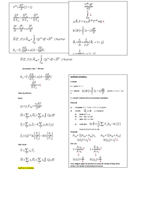 Exam-2 cheat sheet - ChBE 321 Exam 2 Crib Sheet Closed system first law ...