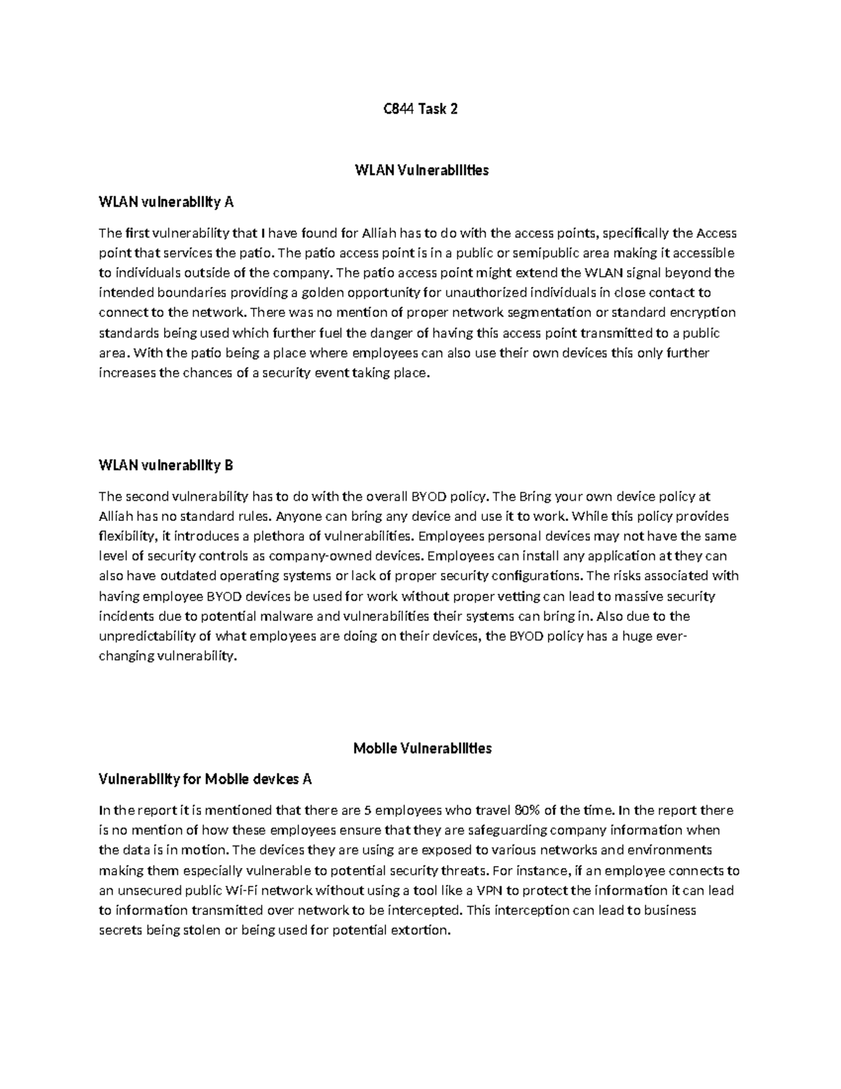 C844 Task 2 draft - C844 Task 2 WLAN Vulnerabilities WLAN vulnerability ...