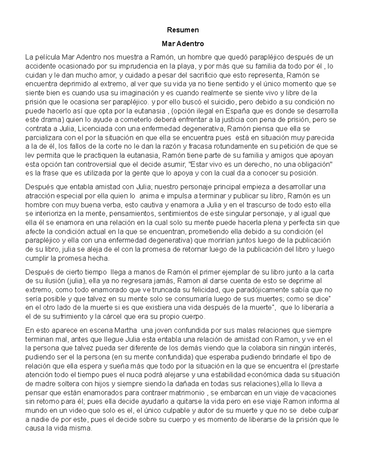 M. A D. - para combinar 1 - resumen de la pelicula mar adentro par el ...