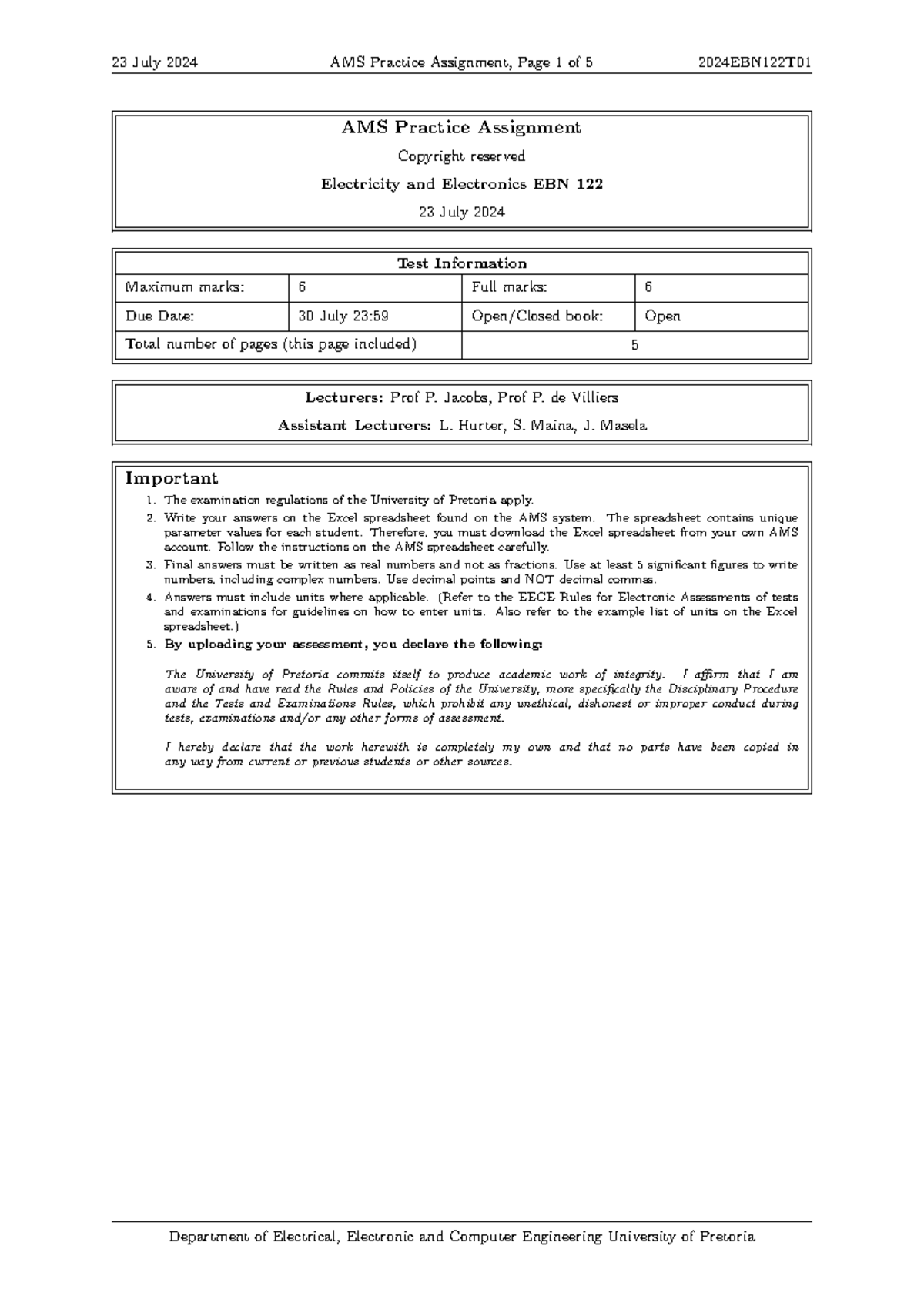 2024EBN122T01 - EBN ASSIGNMENT 1 - AMS Practice Assignment Copyright ...