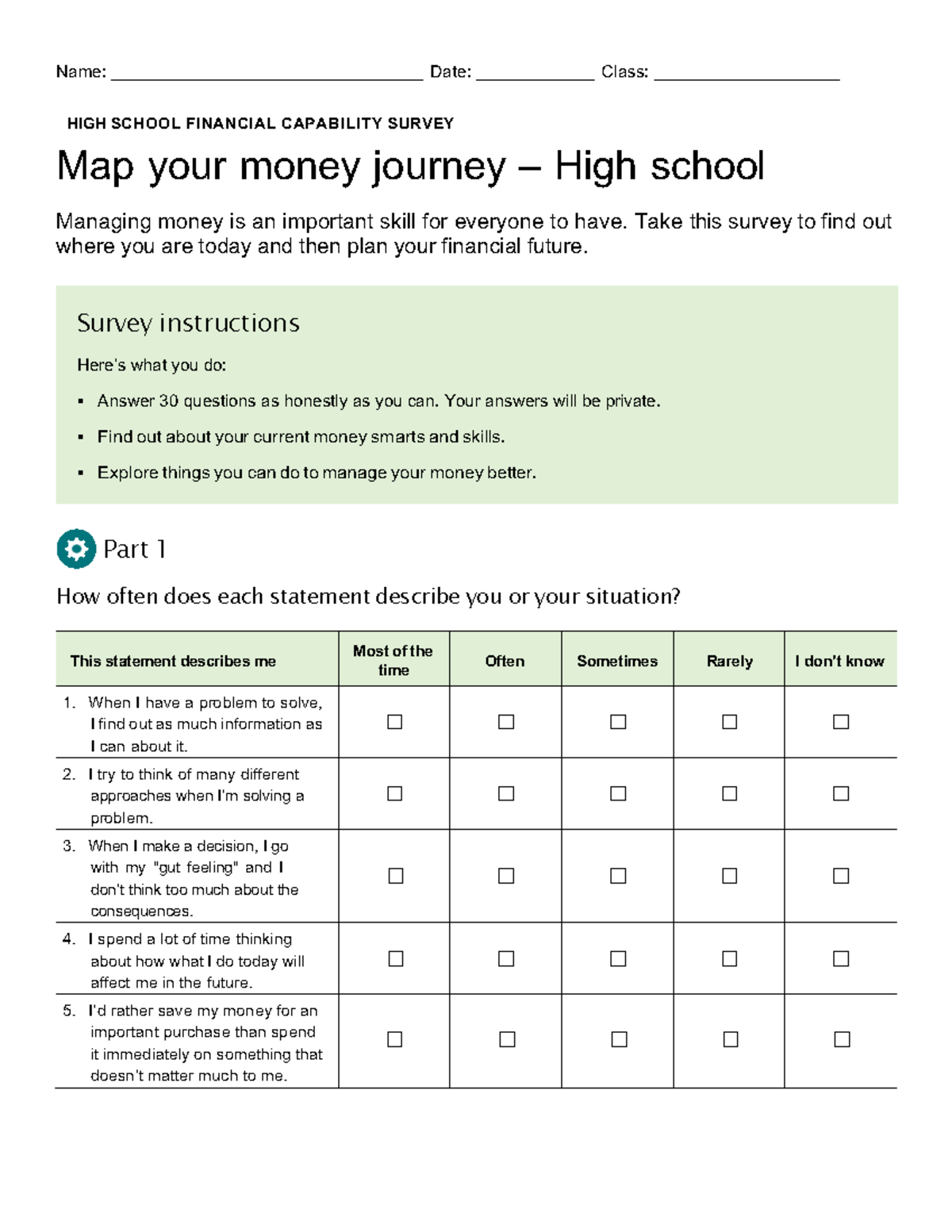 Worksheet 3A financial journey - Survey instructions Here’s what you do ...