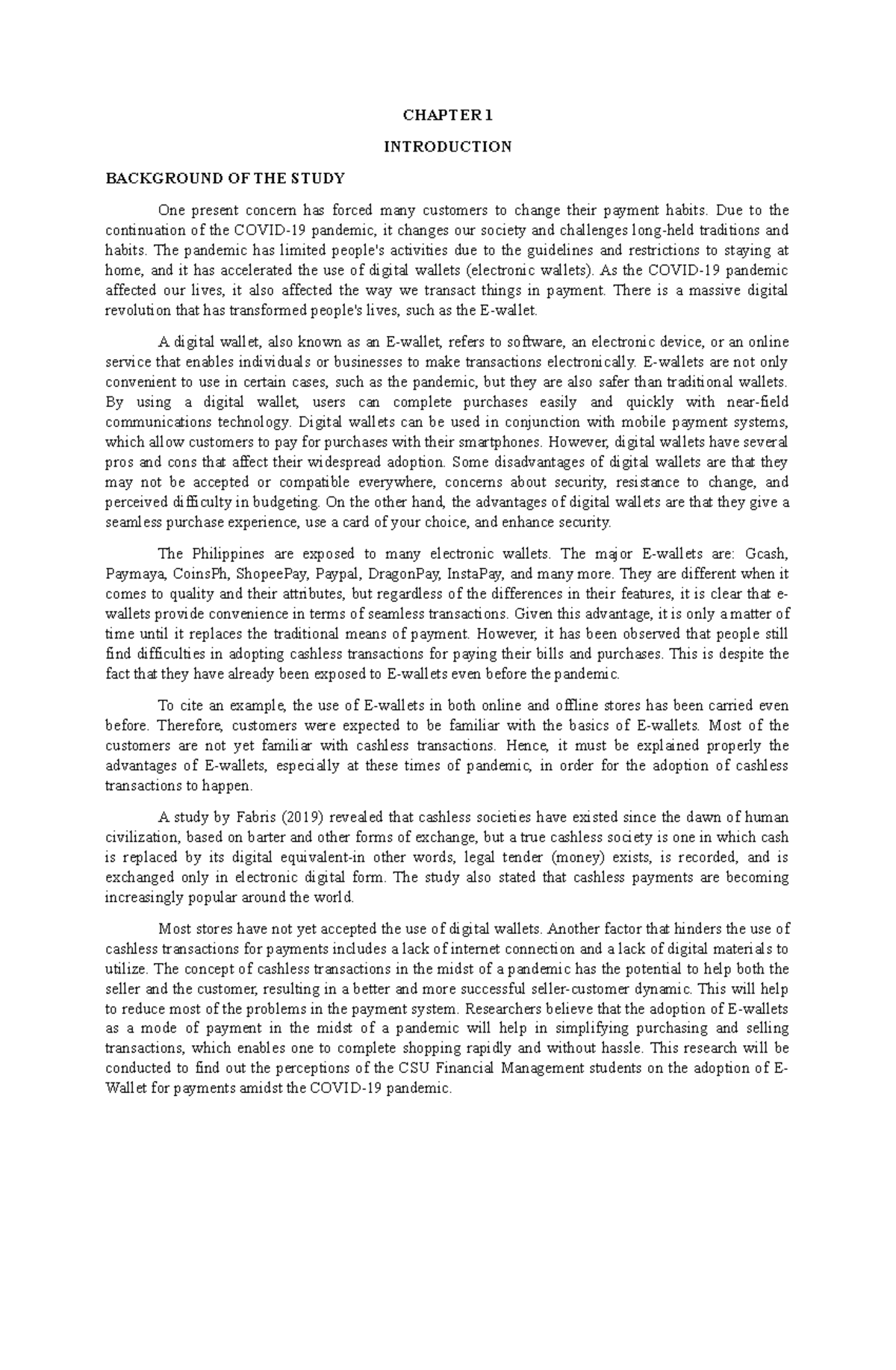 Chapter 1 - research - CHAPTER 1 INTRODUCTION BACKGROUND OF THE STUDY ...