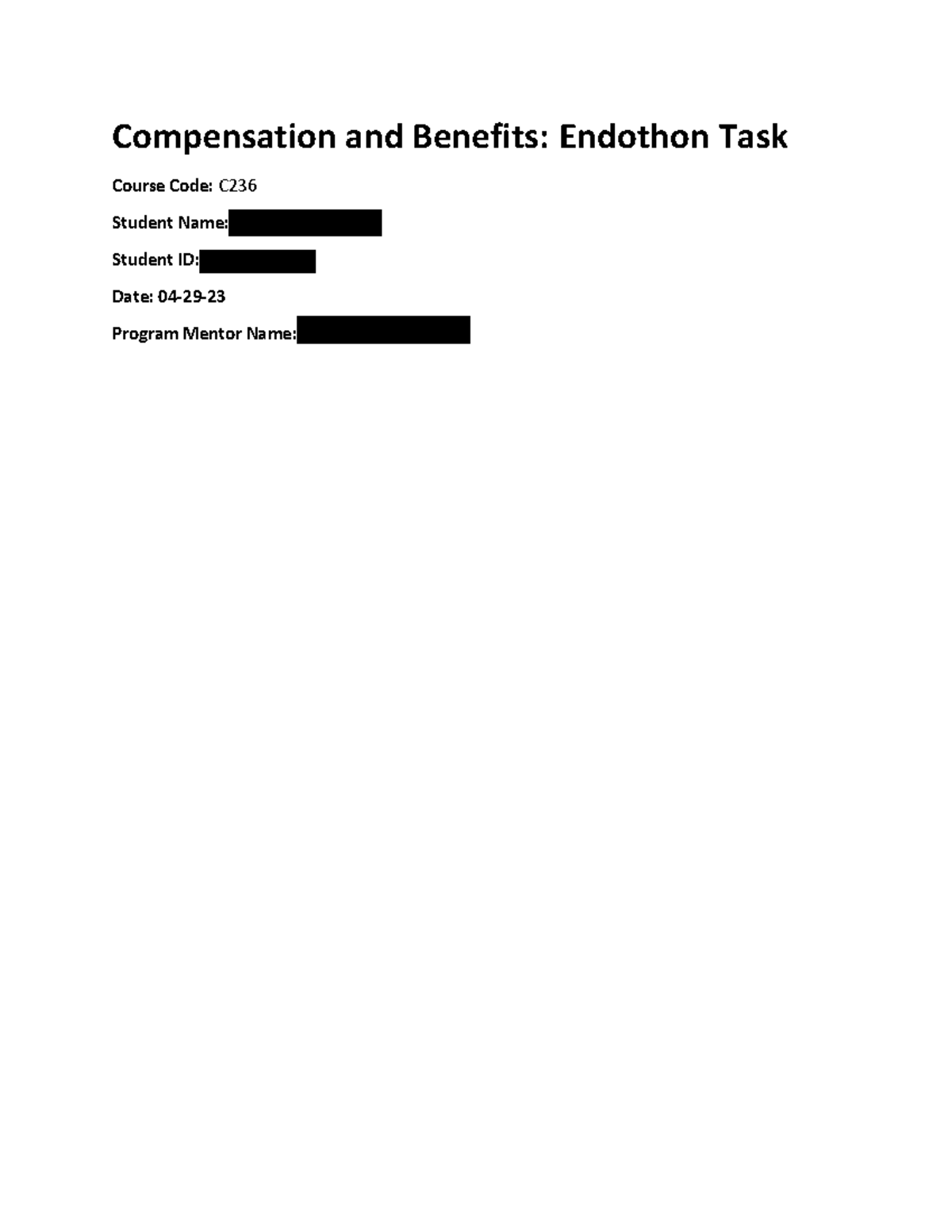 C236 Endothon Task - Task 1 - Compensation and Benefits: Endothon Task ...