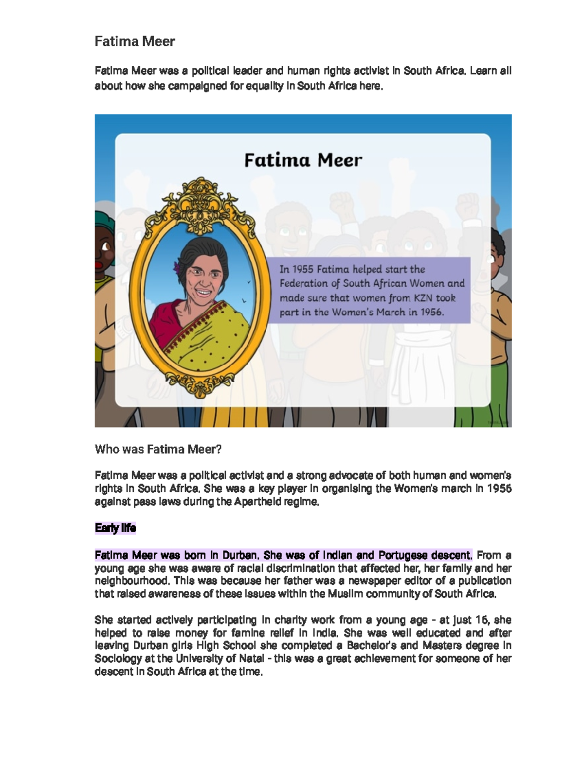 Who was Fatima Meer - Answered - Twinkl Teaching Wiki - Fatima Meer ...