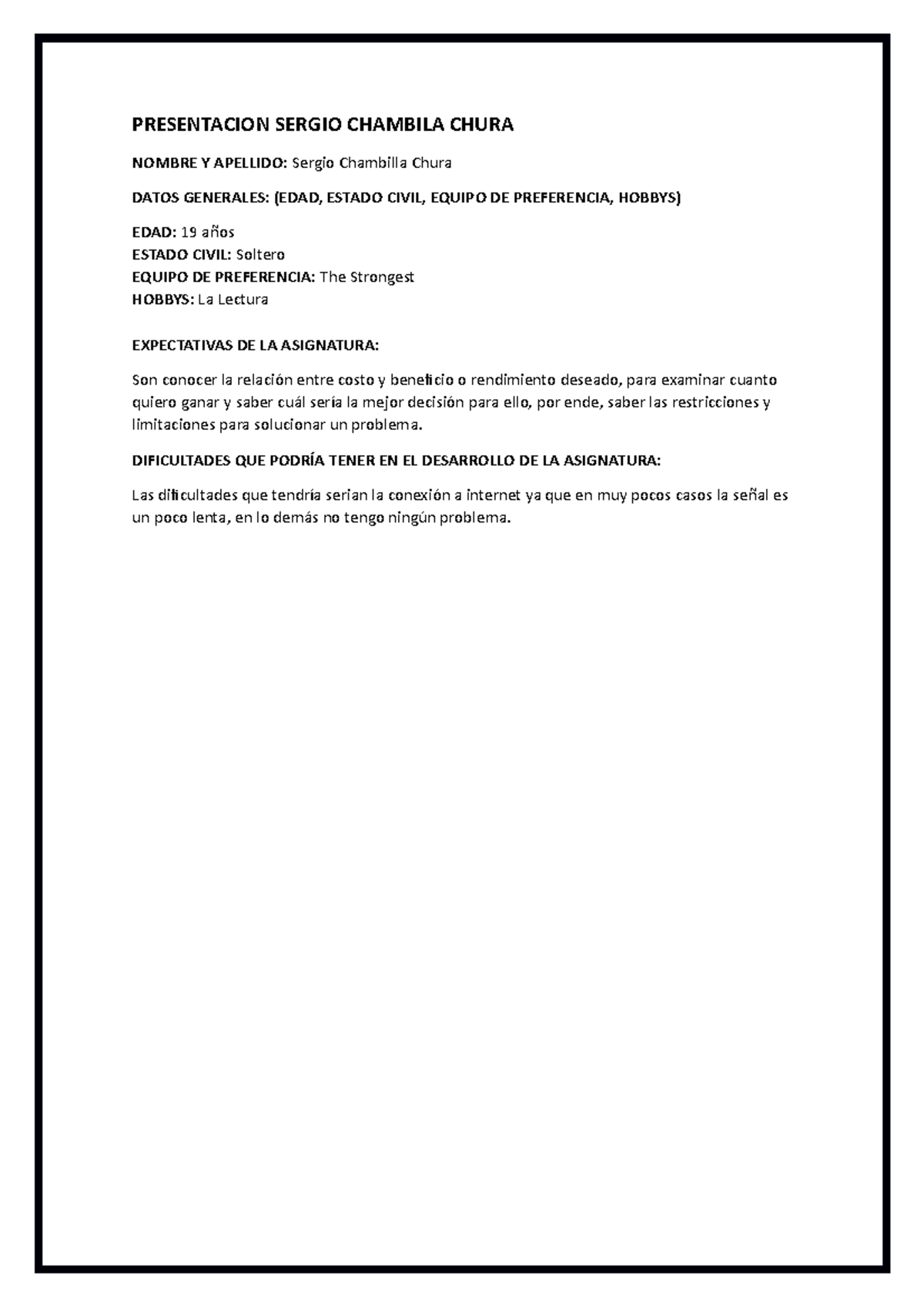 Presentacion Sergio Chambila Chura - PRESENTACION SERGIO CHAMBILA CHURA ...