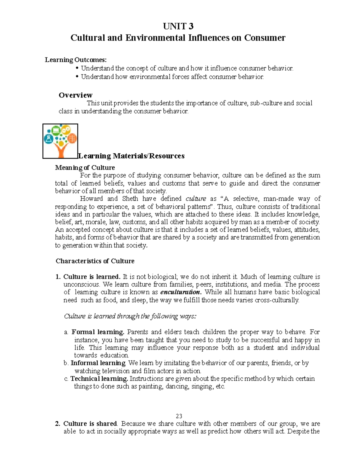 Group 3 - Lecture notes about the consum behavior - UNIT 3 Cultural and ...