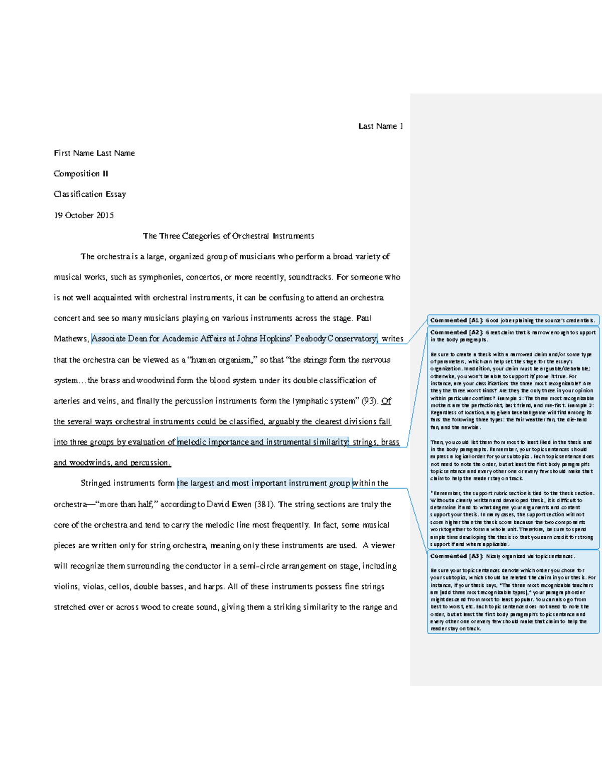 Classification Sample - First Name Last Name Composition II ...