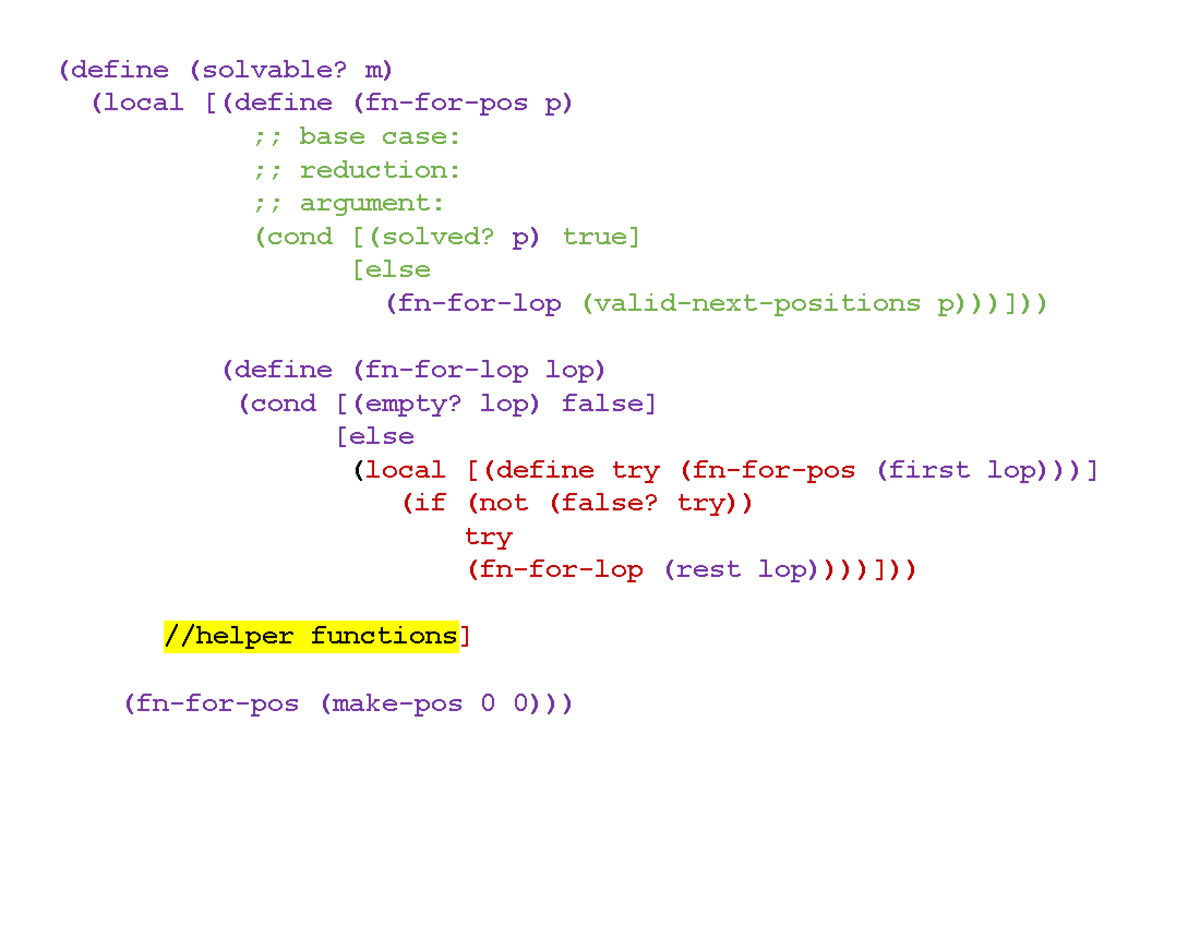 L17 - CPCS Lecture 17 Notes - (define (solvable? m) (local [(define (fn ...