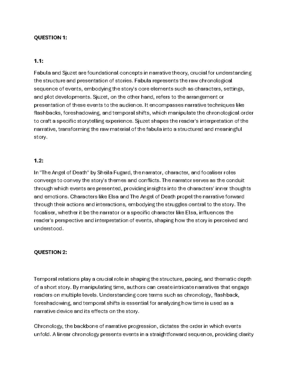 Assignment 03 THL1502 - QUESTION 1: 1: Fabula and Sjuzet are foundational concepts in narrative ...