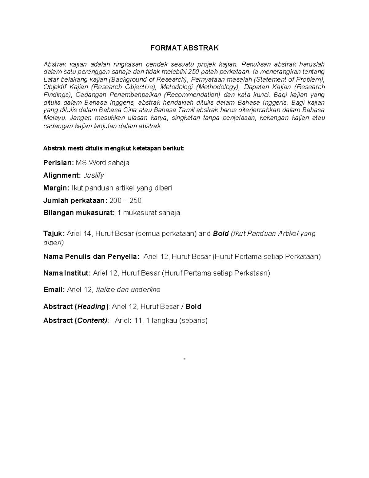Format Abstrak 2 - Summary Bahasa Arab - FORMAT ABSTRAK Abstrak kajian ...