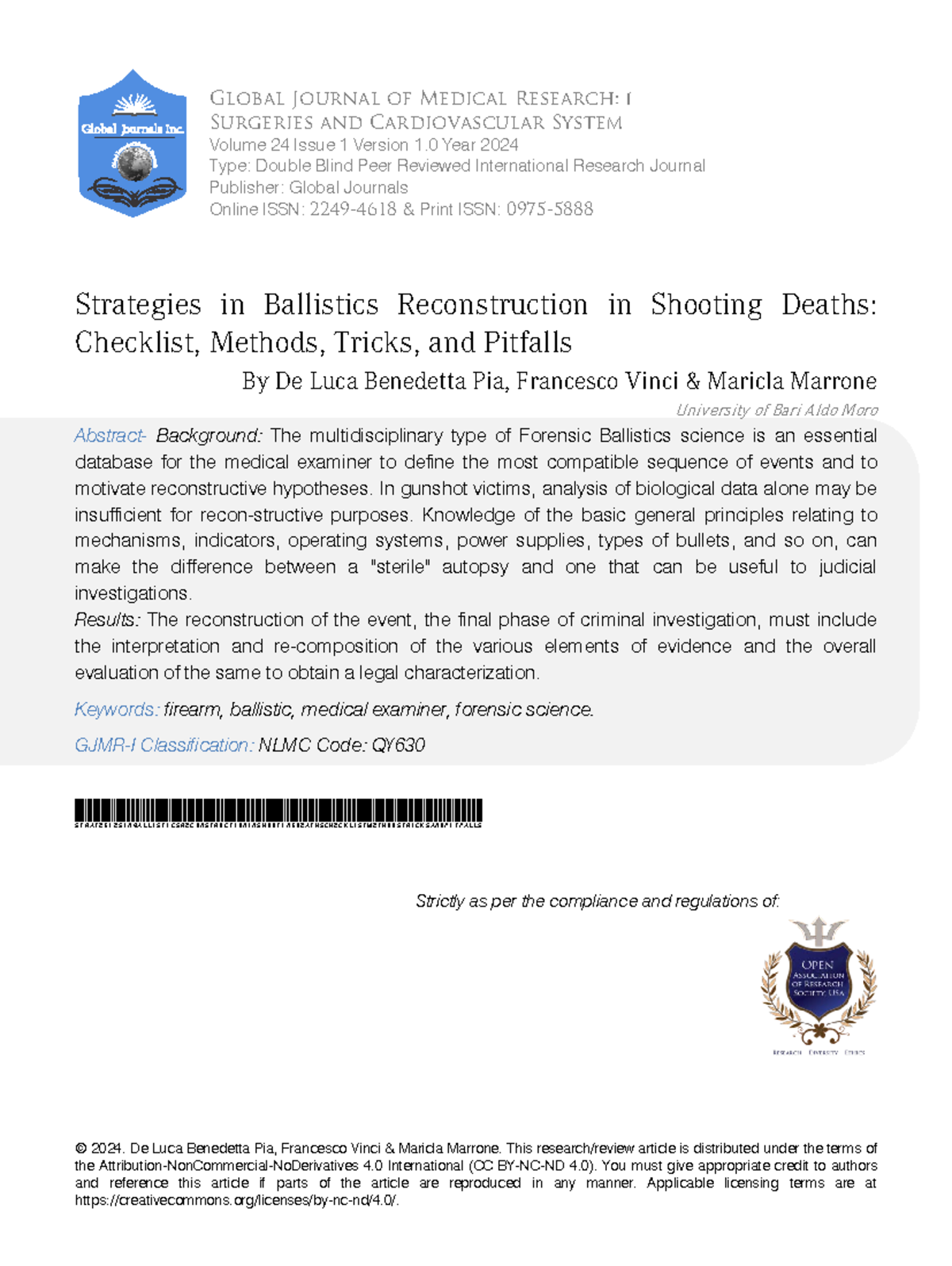 Strategies in Ballistics Reconstruction in Shooting Deaths Checklist ...