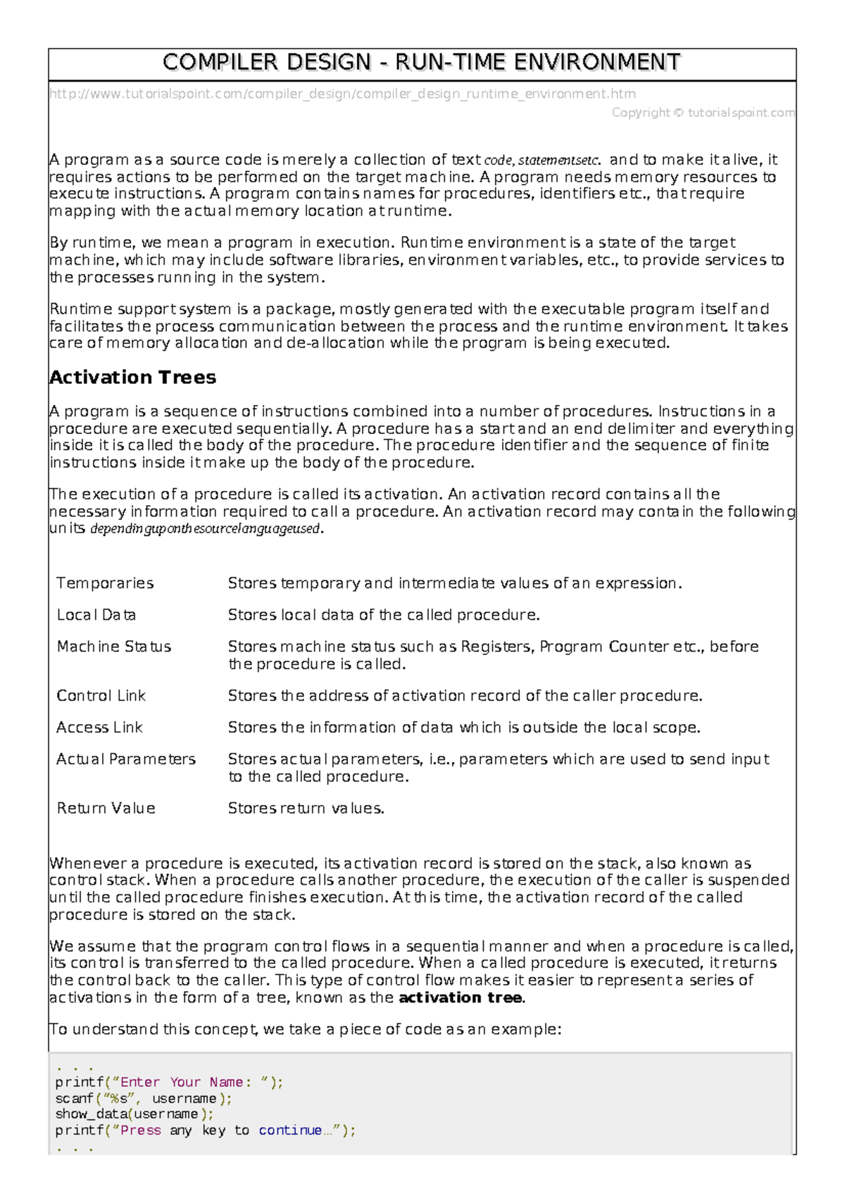 CH-4compiler design runtime environment - - Studocu