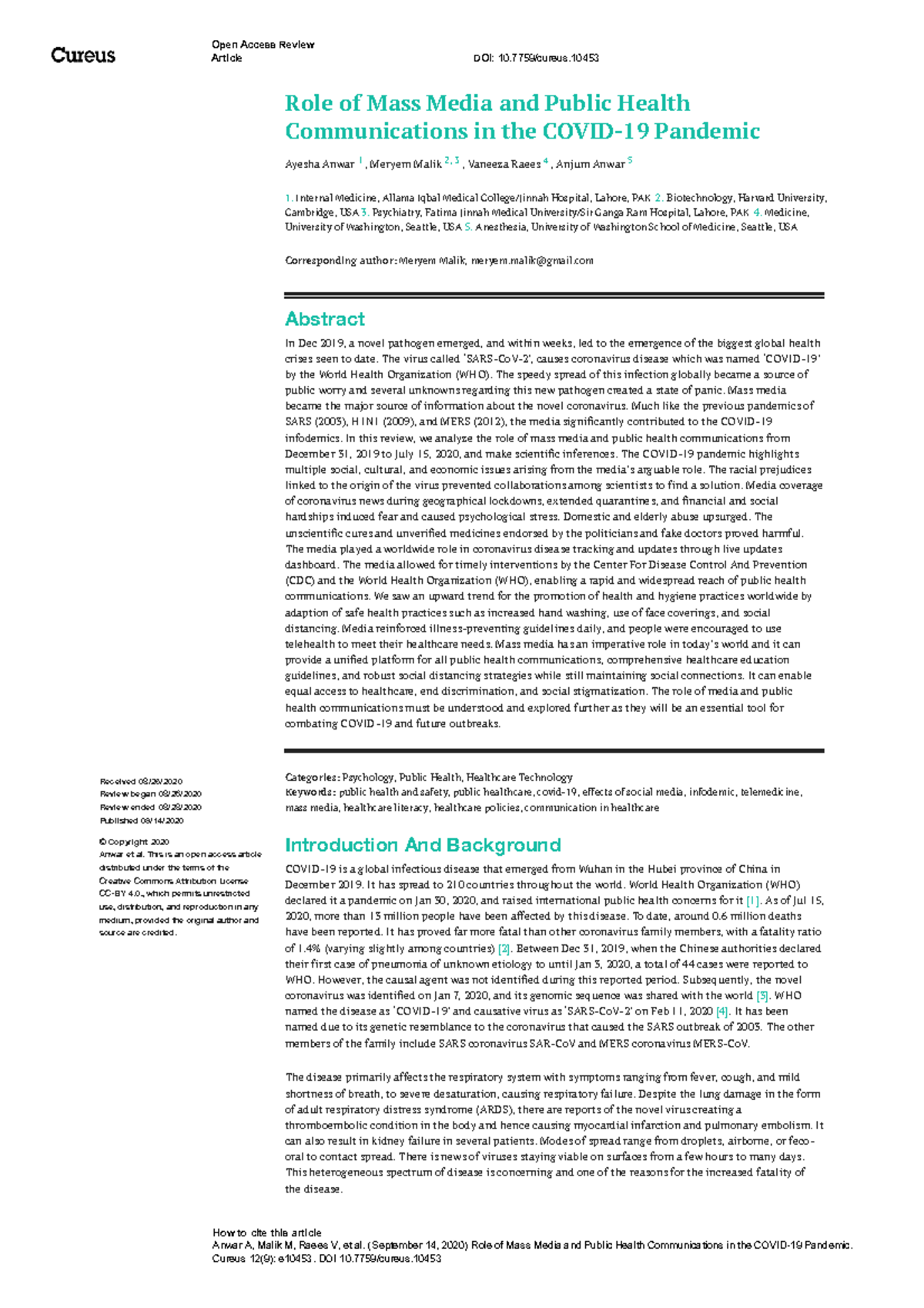 Role of Mass Media and Public Health communication - Received 08/25 ...
