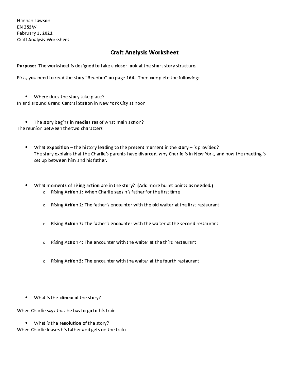 Craft Analysis Worksheet - 2 - Hannah Lawson EN 355W February 1, 2022 ...