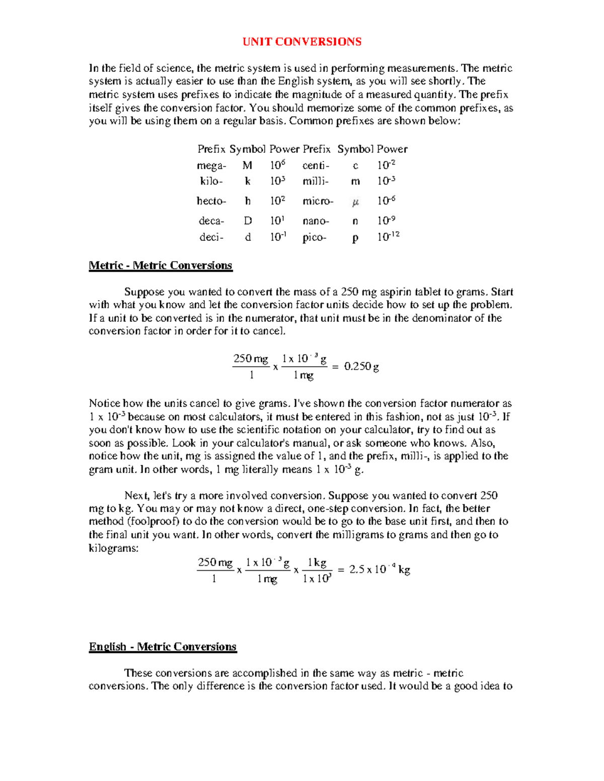 Unit conversions - Chimie - UNIT CONVERSIONS In the field of science ...
